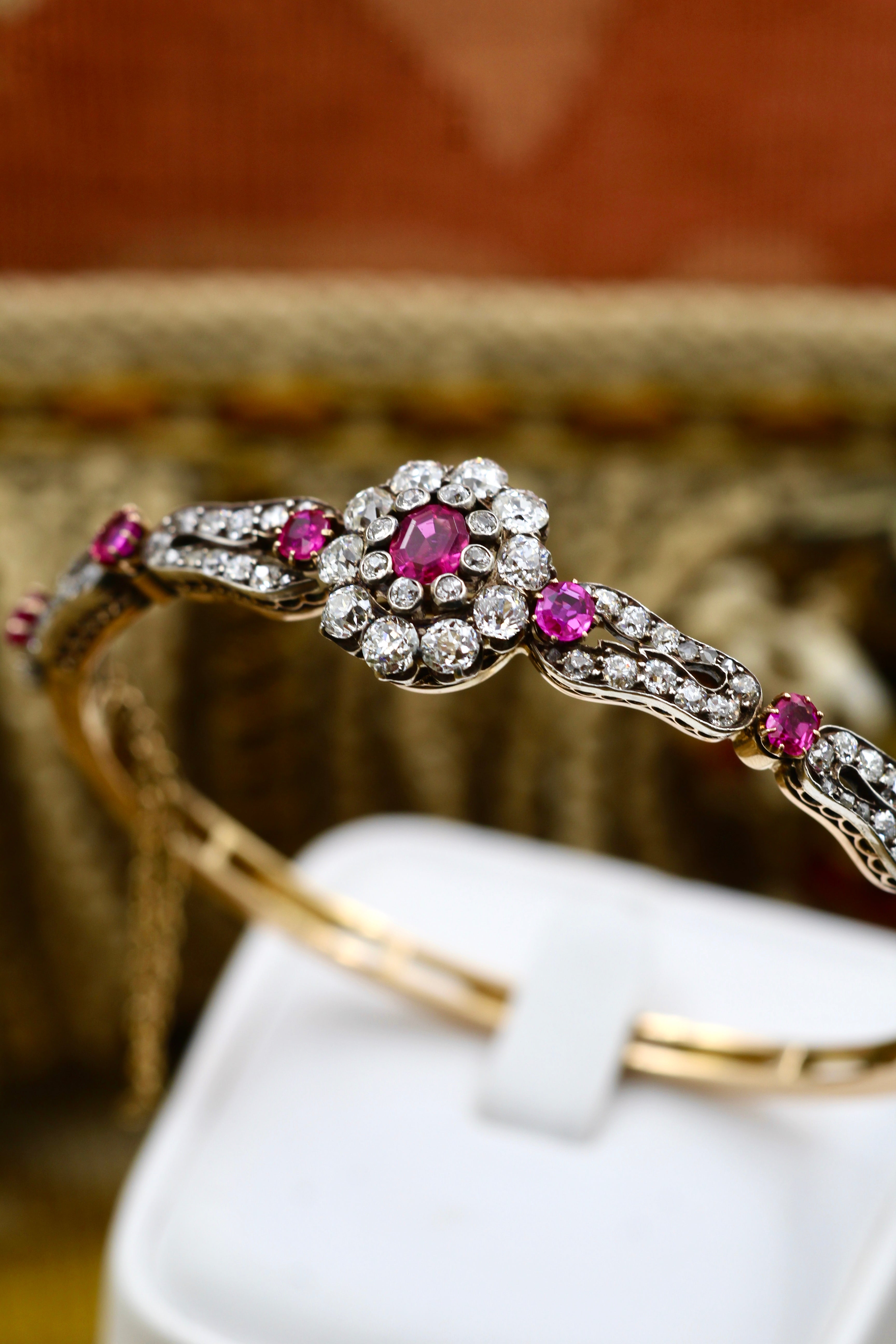 An extraordinary Burmese Ruby & Diamond Bangle in 18ct Gold and Silver ...