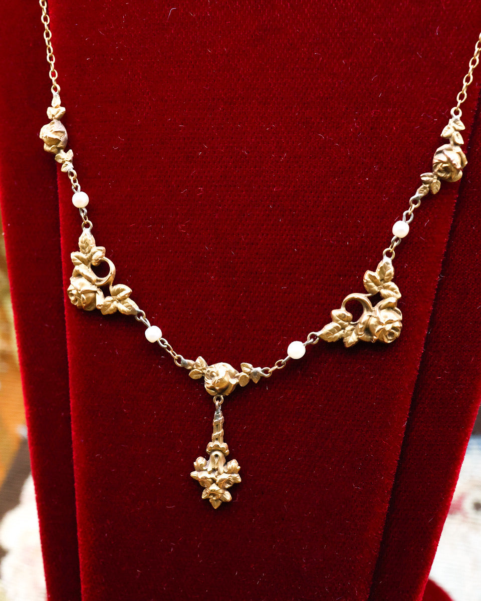 Antique 18ct Yellow Gold & Pearl Floral French Necklace Circa 1880 ...